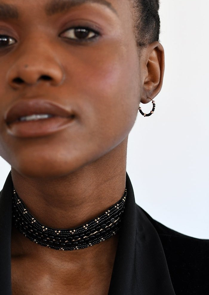 Narrow Decorative Leather Choker - BLACK/GOLD – Sidai Designs